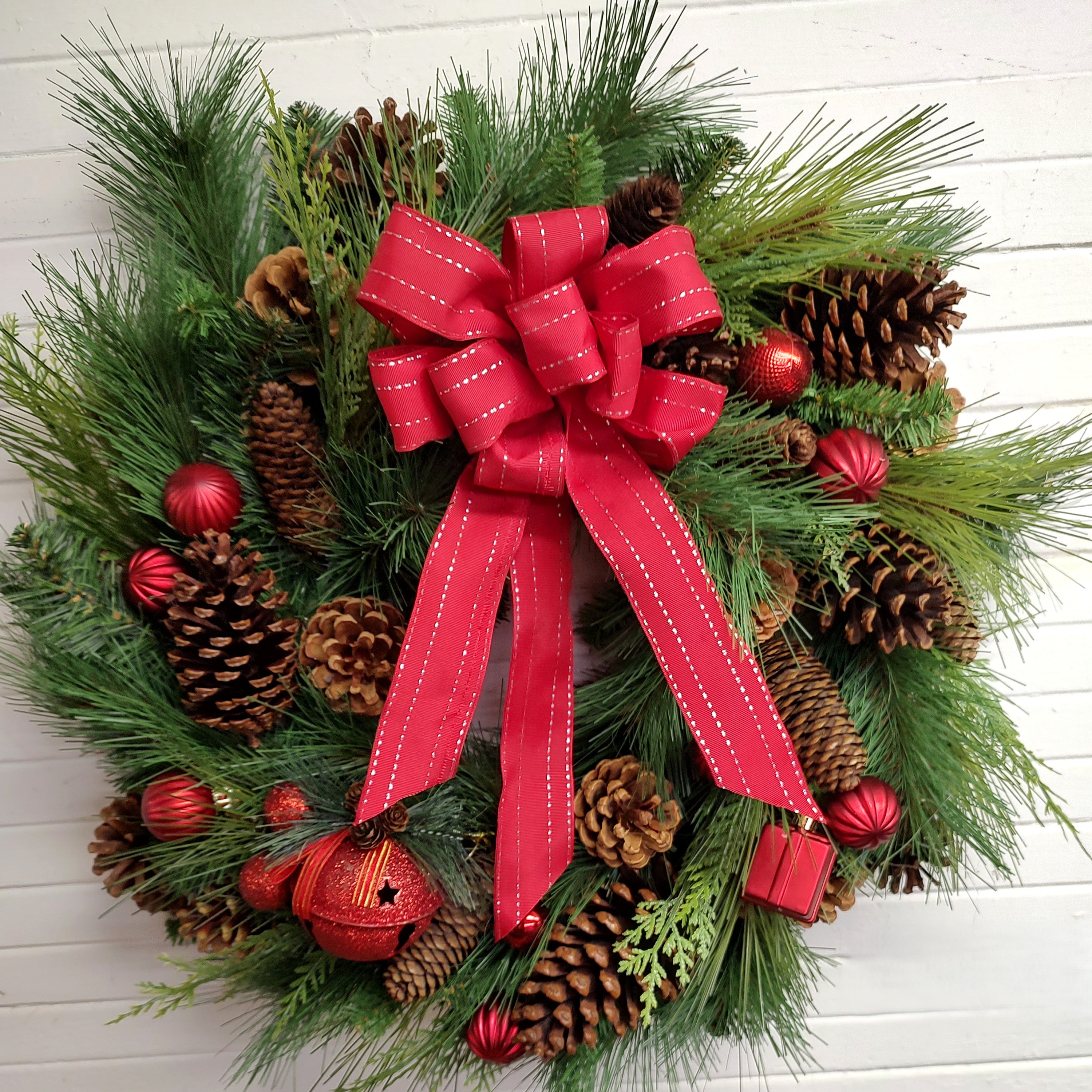 Red Jingle Bell Wreath – Maine Wreath and Flower